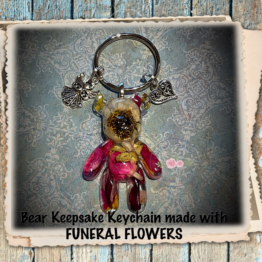 Little Bear Keychain Made From Dried Flower Petals Funeral - Etsy
