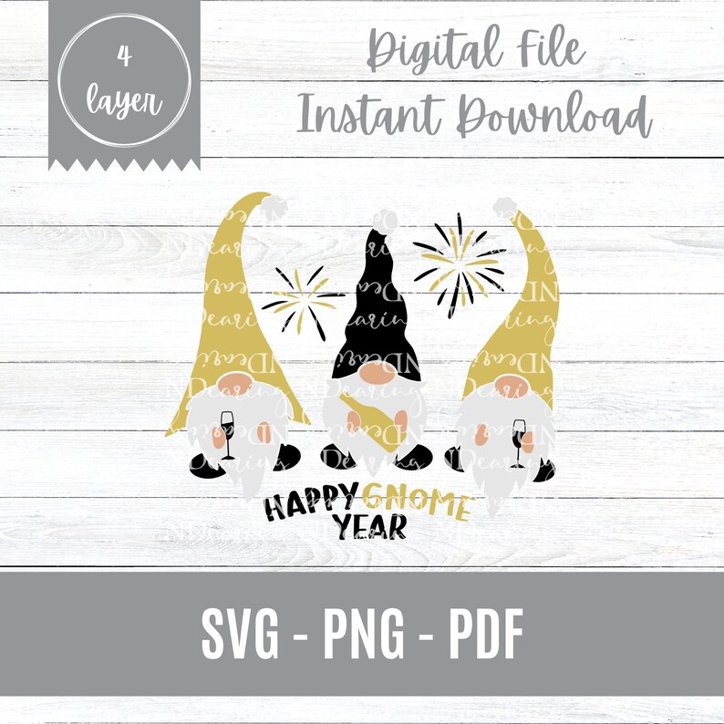 Happy Gnome Year SVG Digital Cut File Cute New Years Eve Pun 2024 NYE ...
