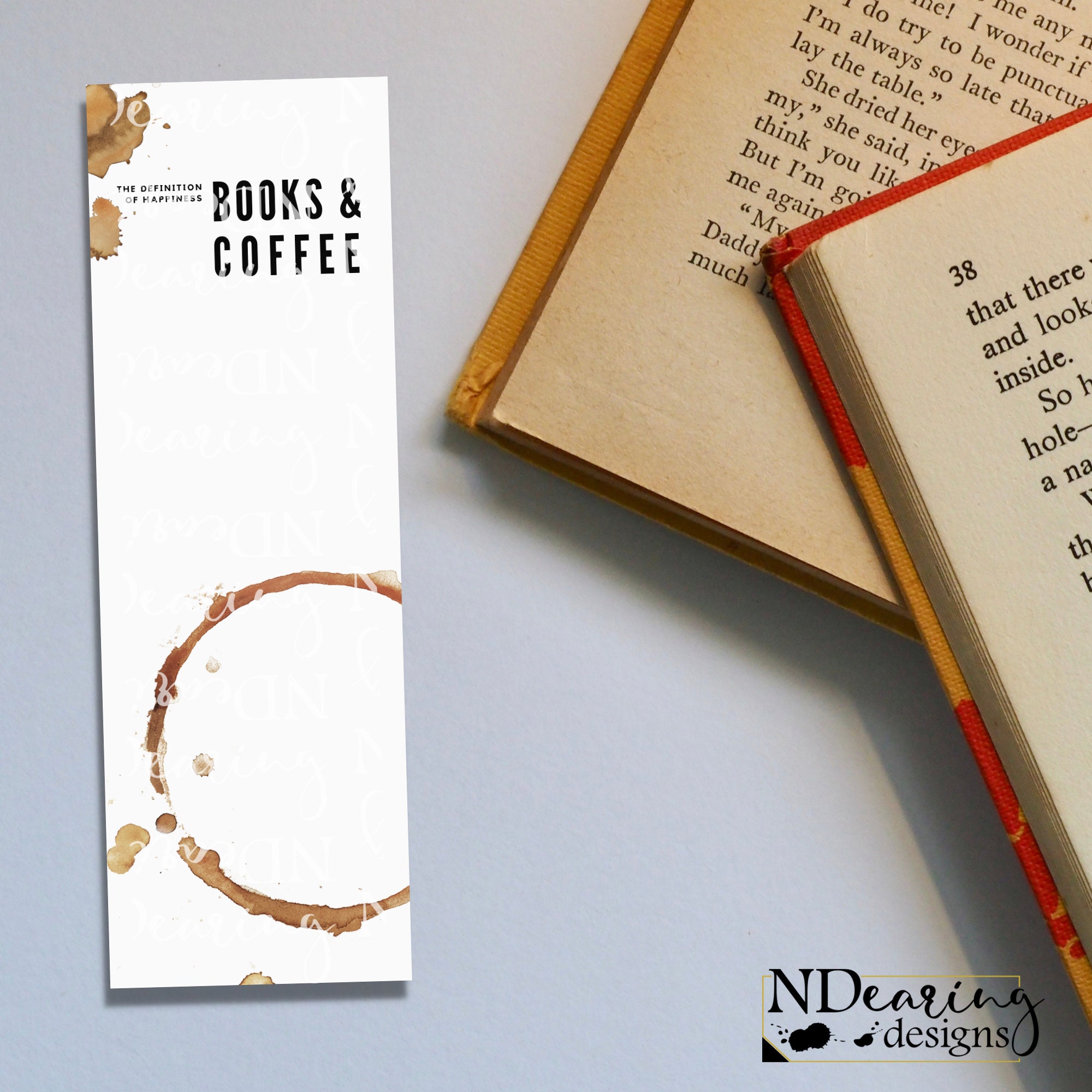 Books and Coffee Printable Bookmark | DIY | PDF and PNG | Print and Cut ...