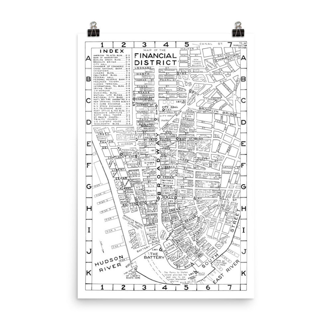 RH Style Fidi Poster, Black and White Vintage Map of Lower Manhattan ...