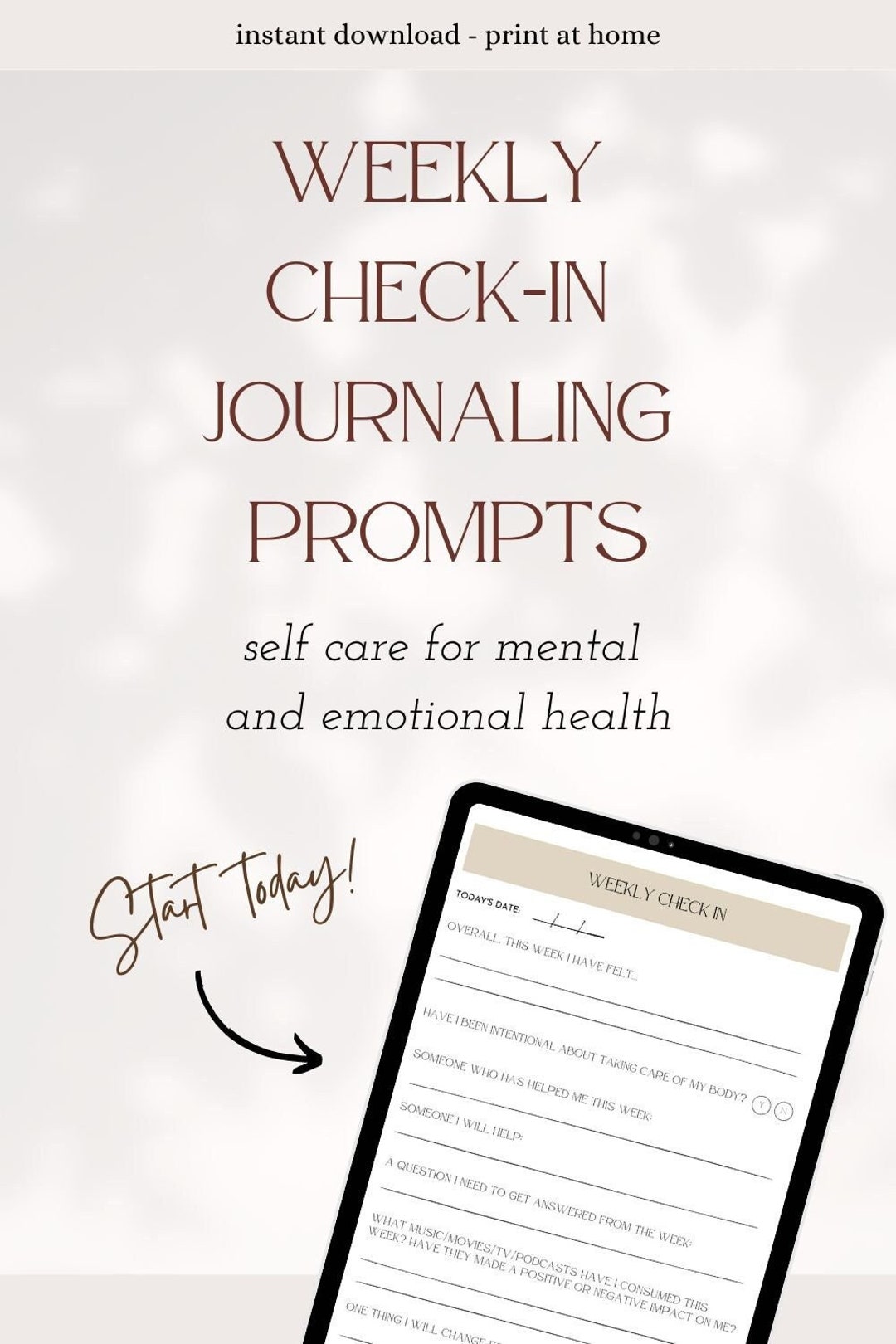 Weekly Check in Worksheet for Mental Health and Emotional Stability and ...