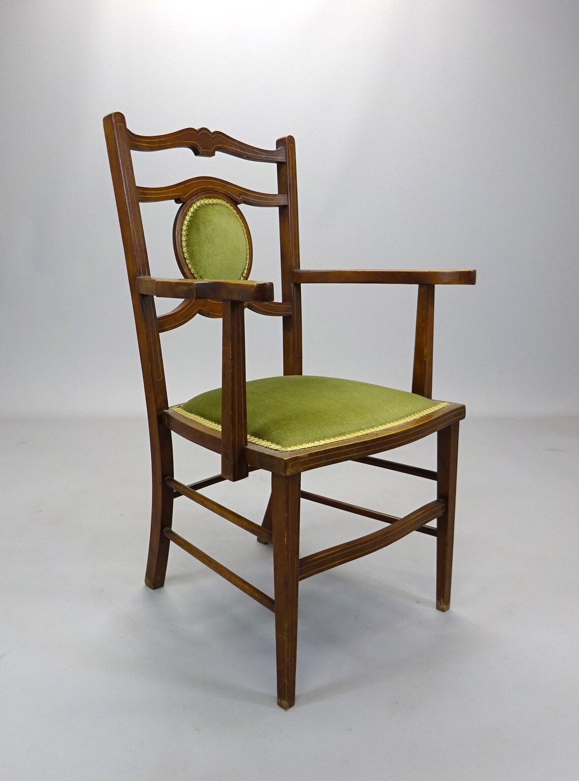 Antique Edwardian Green Draylon Mahogany Crossbanded Occasional Lounge ...