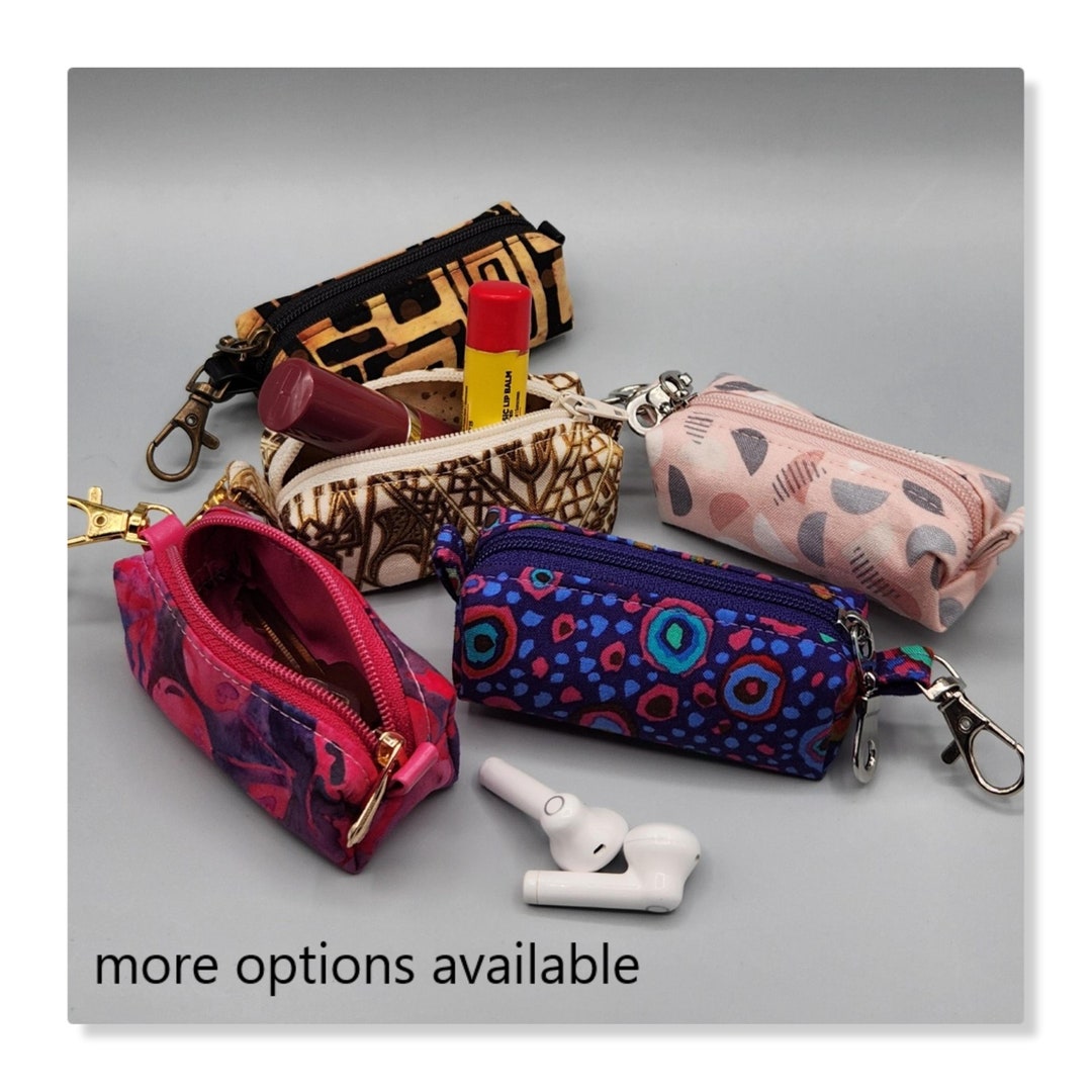 Mini Zipper Pouch - Lip Balm Holder - Coin Wallet - With Keychain Clasp ...