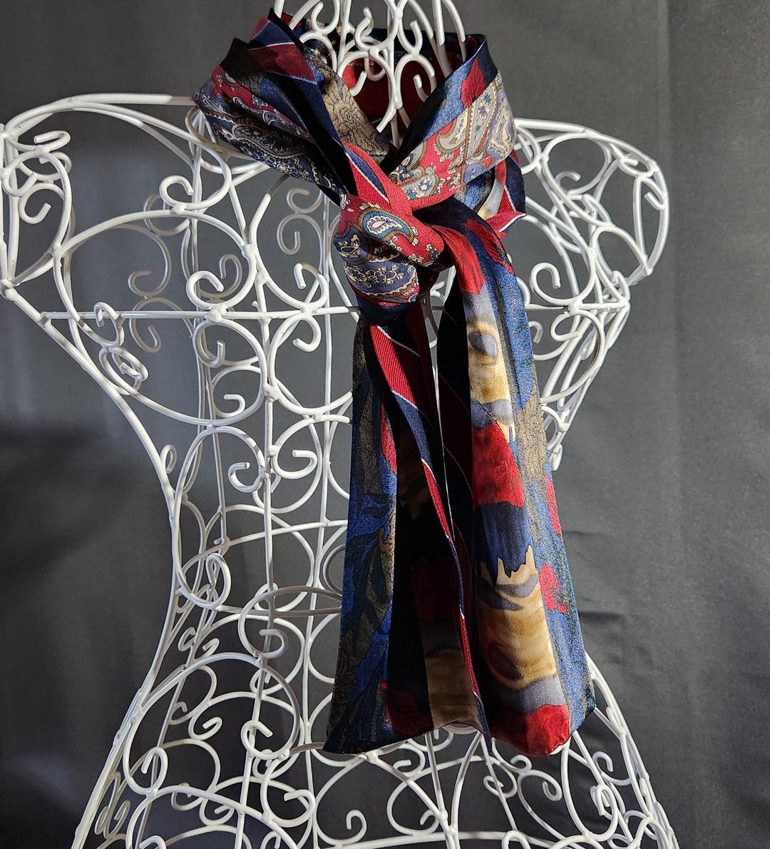 Scarf – Repurposed Neckties – Silk - Red-blue-tan - Upcycled Necktie - Etsy