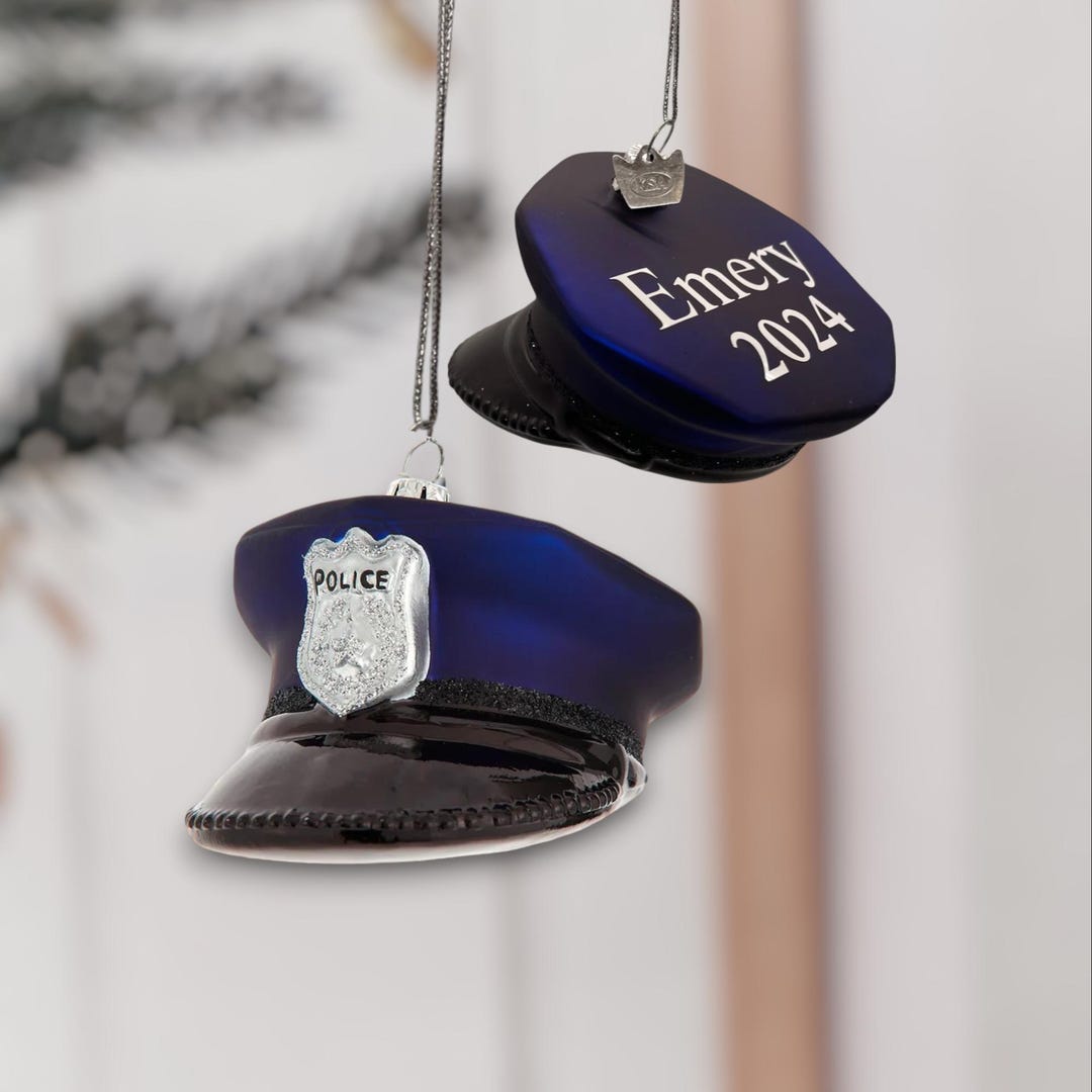 Personalized Handblown Glass Police Cap Ornament: Law Enforcement Gift ...