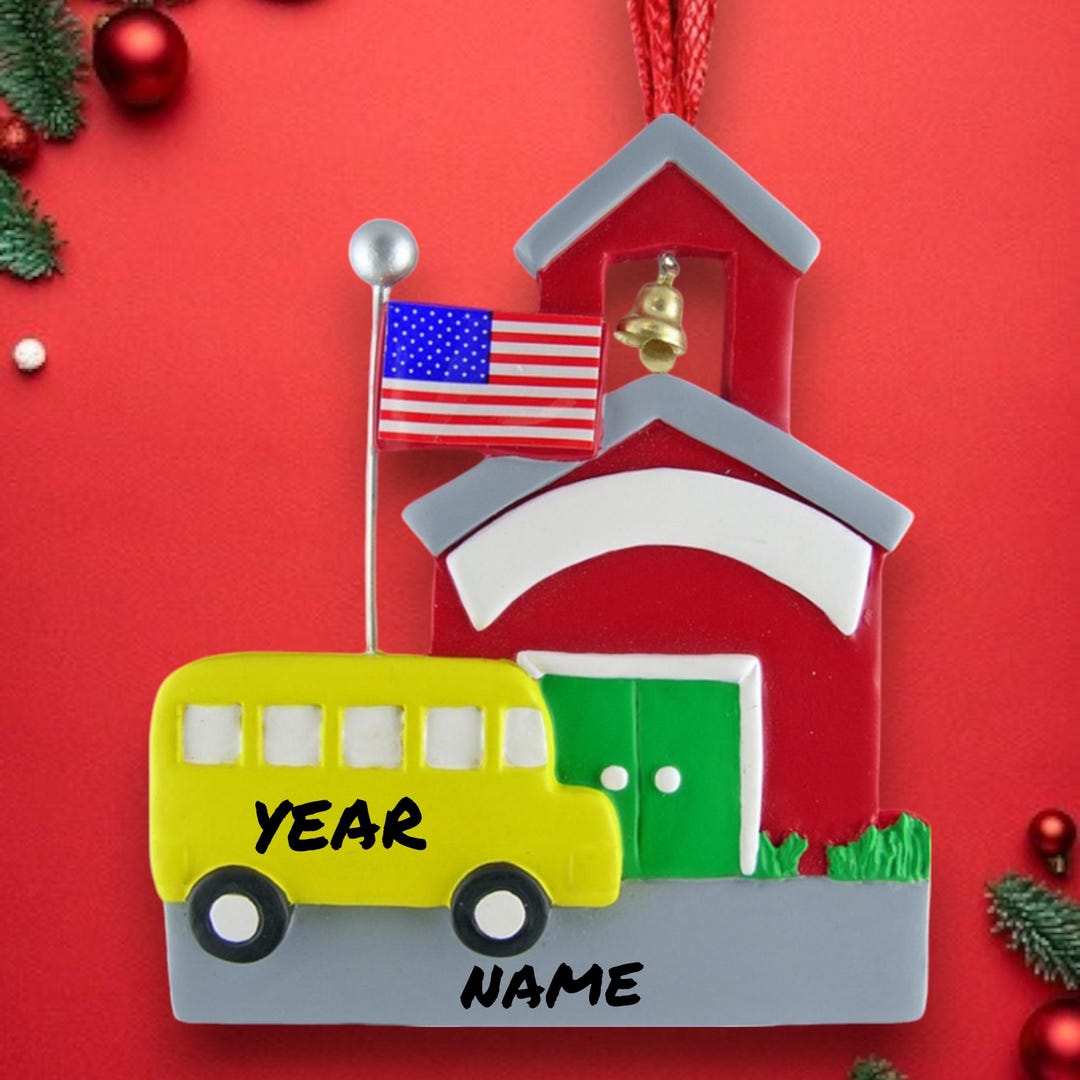 Personalized School Bus Ornament - Custom 3D Schoolhouse With Bus ...