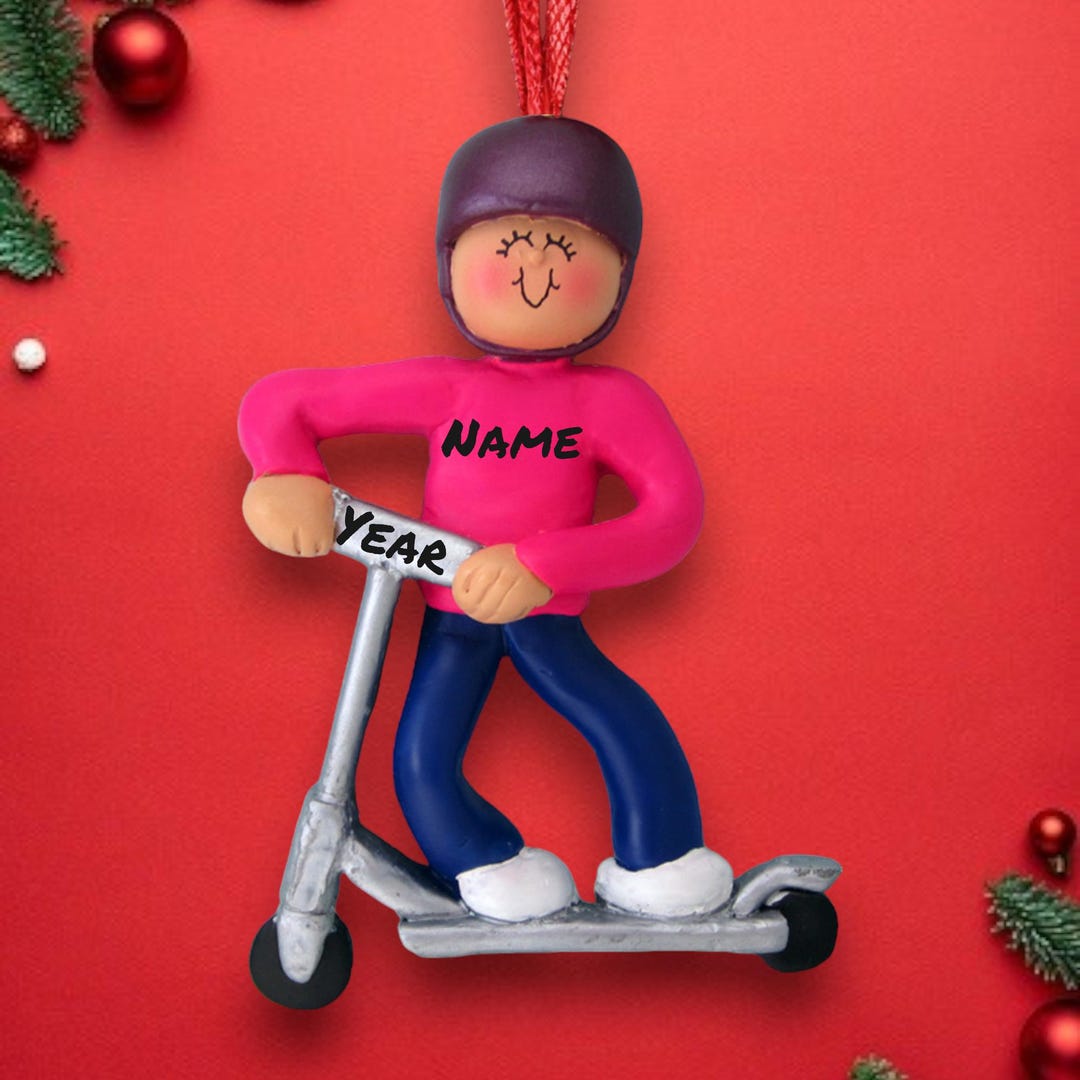 Personalized Female Riding Scooter Christmas Ornament - Custom Fun ...