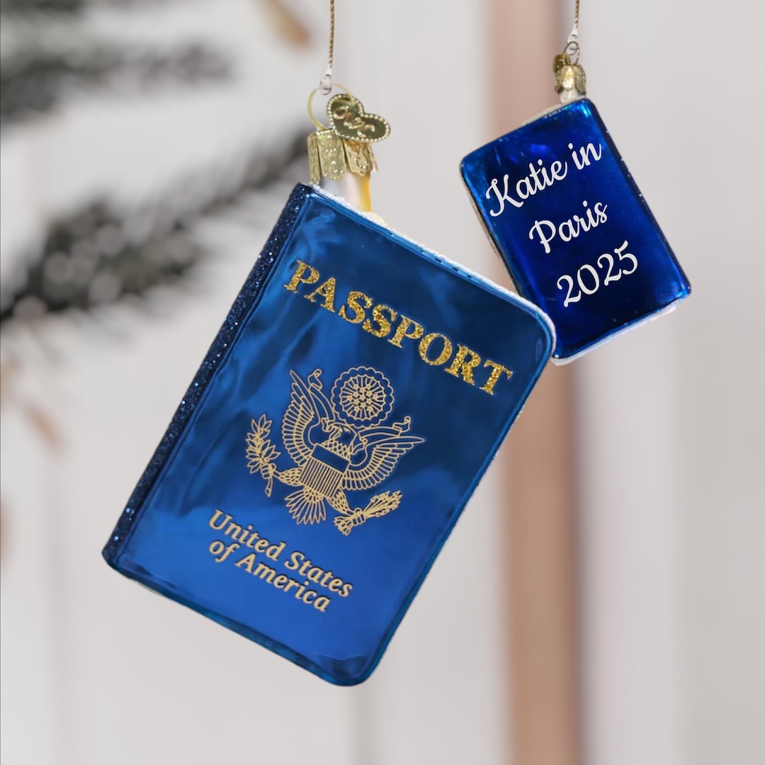Personalized Handblown Glass Passport Ornament - Custom Travel Keepsake ...