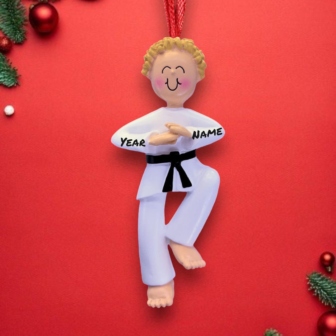 Personalized Blonde Male Karate Christmas Ornament - Custom Martial ...