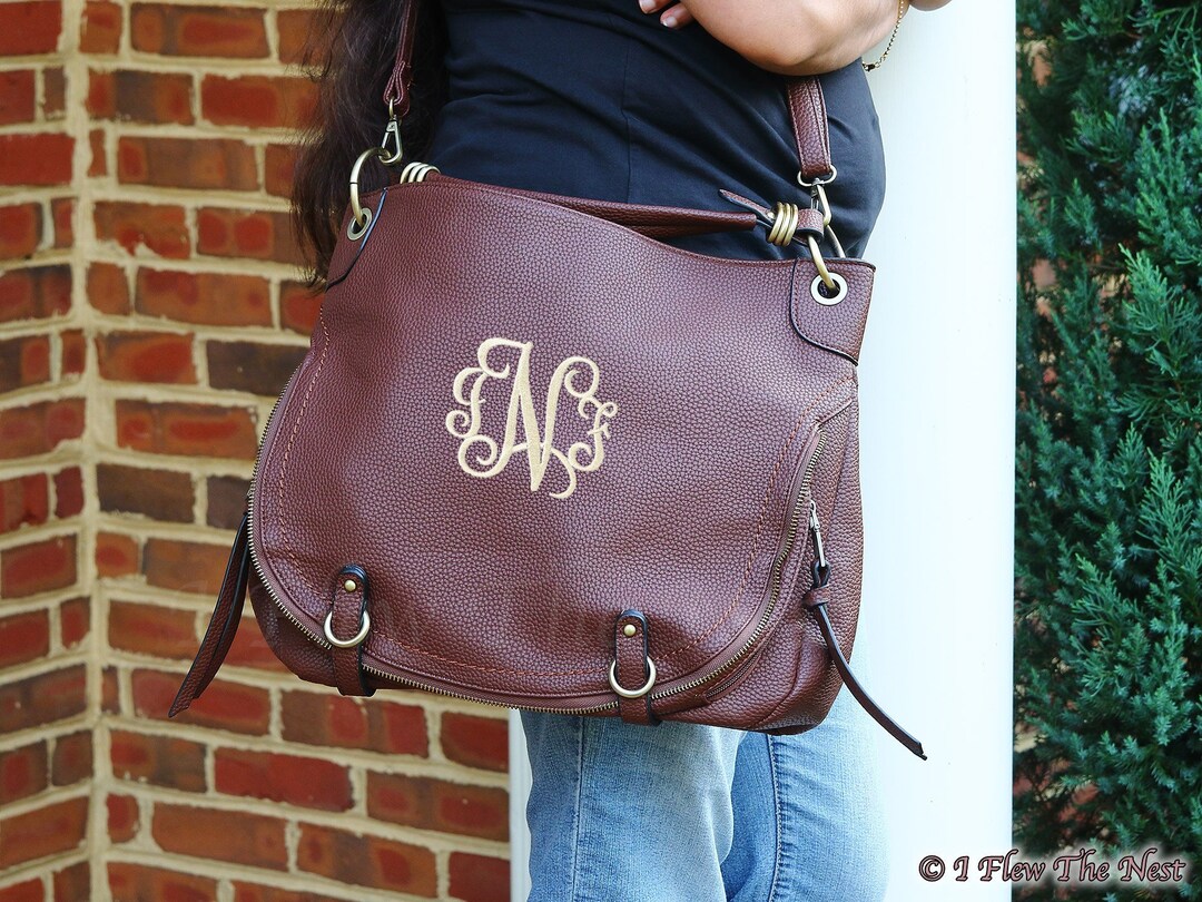 Monogrammed Large Hobo Purse Handbag in Brown - Etsy
