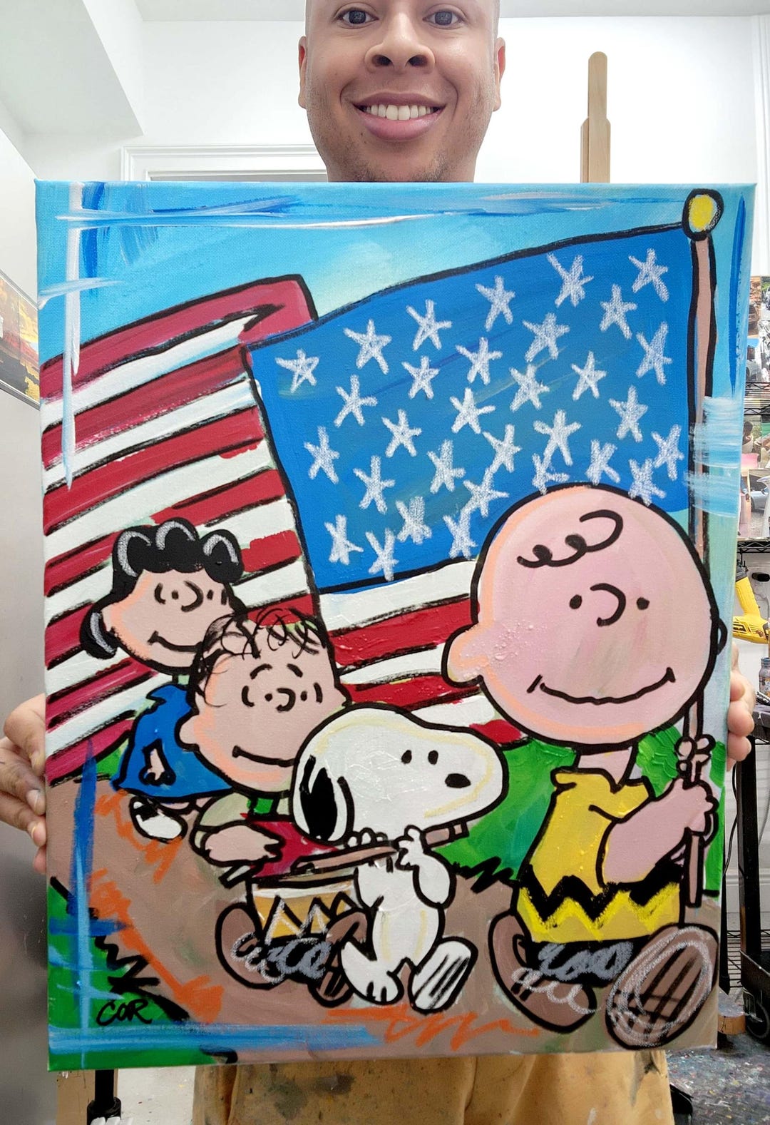Charlie Brown Flag Painting: 16x20 Acrylic Expressionism Art - Etsy