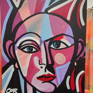Red Vision Lady Cubism One of Kind Original Handmade Painting Chunky ...