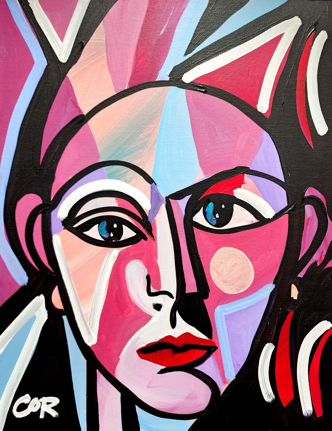 Red Vision Lady Cubism One of Kind Original Handmade Painting Chunky ...