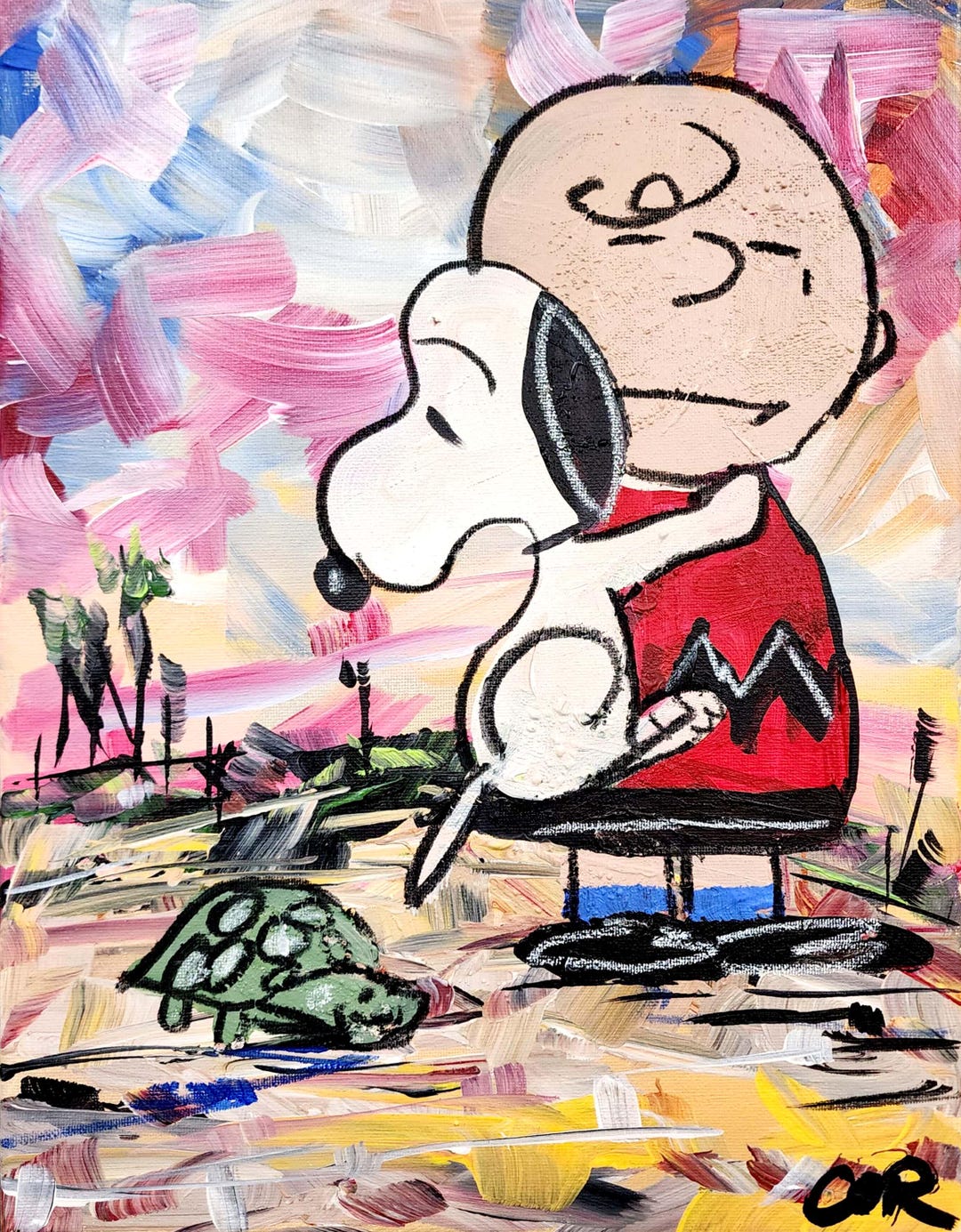 Charlie Brown Painting: Original Acrylic Expressionism Art (16x20 Inch ...