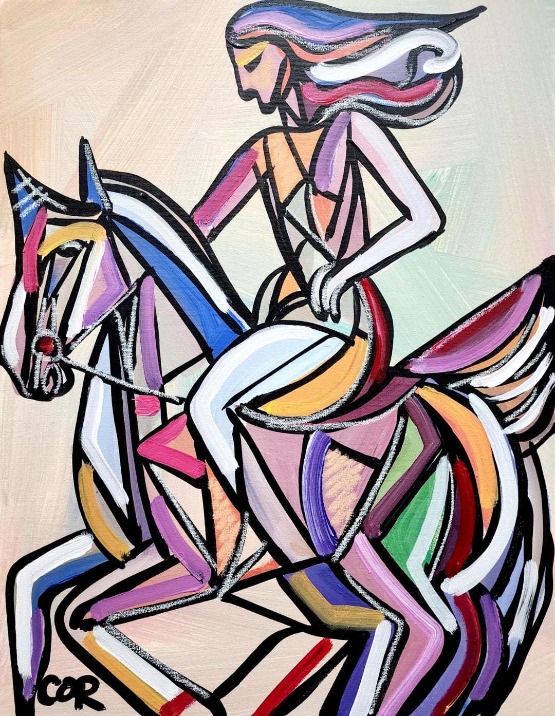 Cubism Horse Painting: Original Acrylic Expressionism Art (16x20 Inch ...