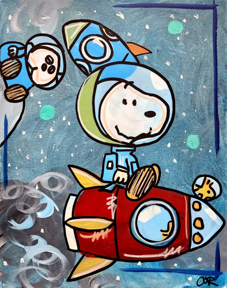 Space Rocket Snoopy One of Kind Original Handmade Painting Chunky Wall ...