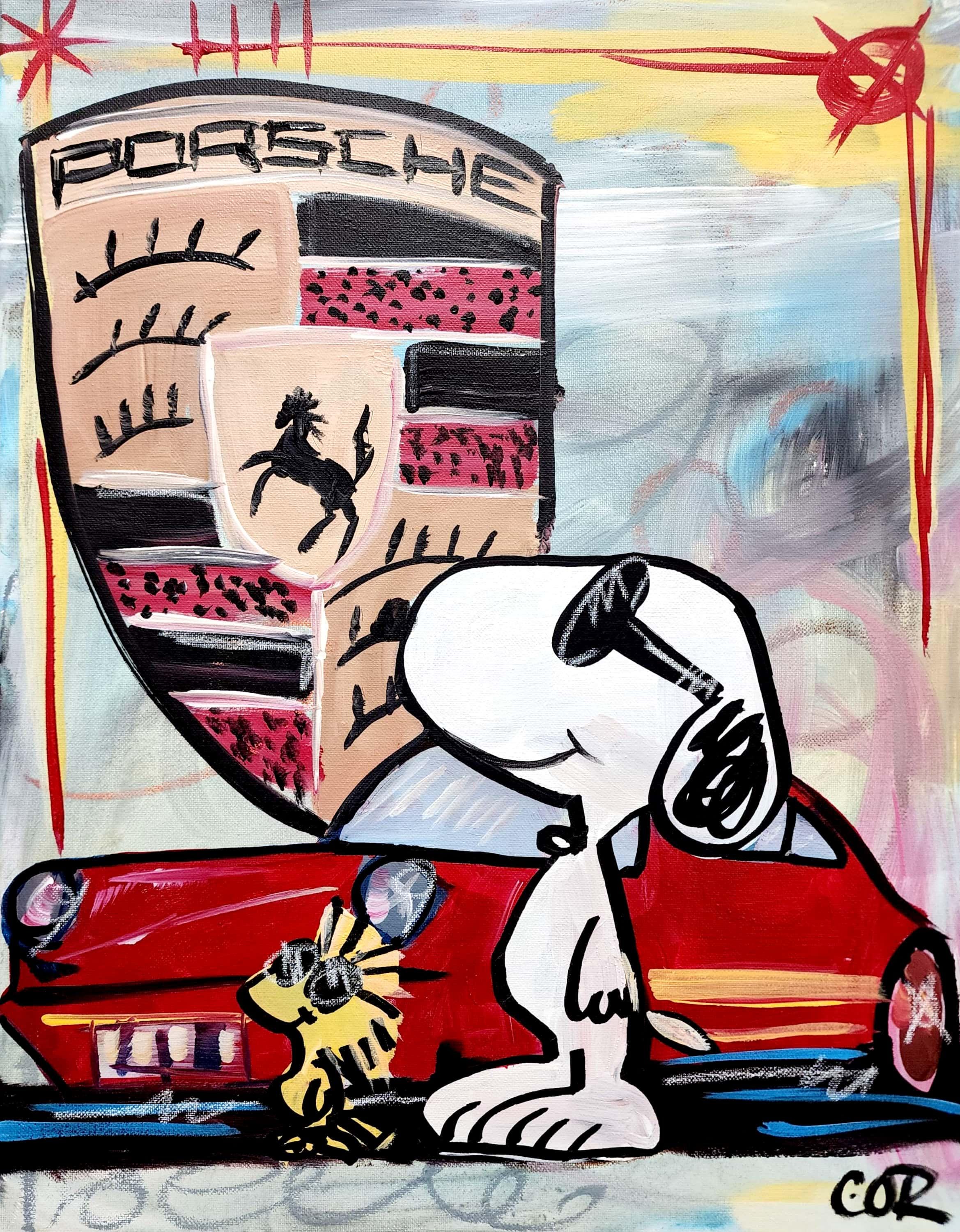 Porsche Snoopy Car One of Kind Original Handmade Painting Chunky Wall ...