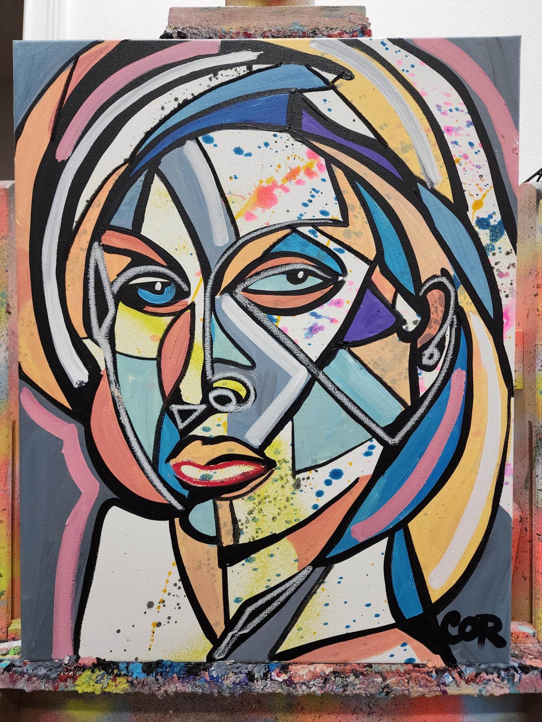 Prism Woman Painting: Original Cubism Acrylic Art, 16x20 Canvas - Etsy