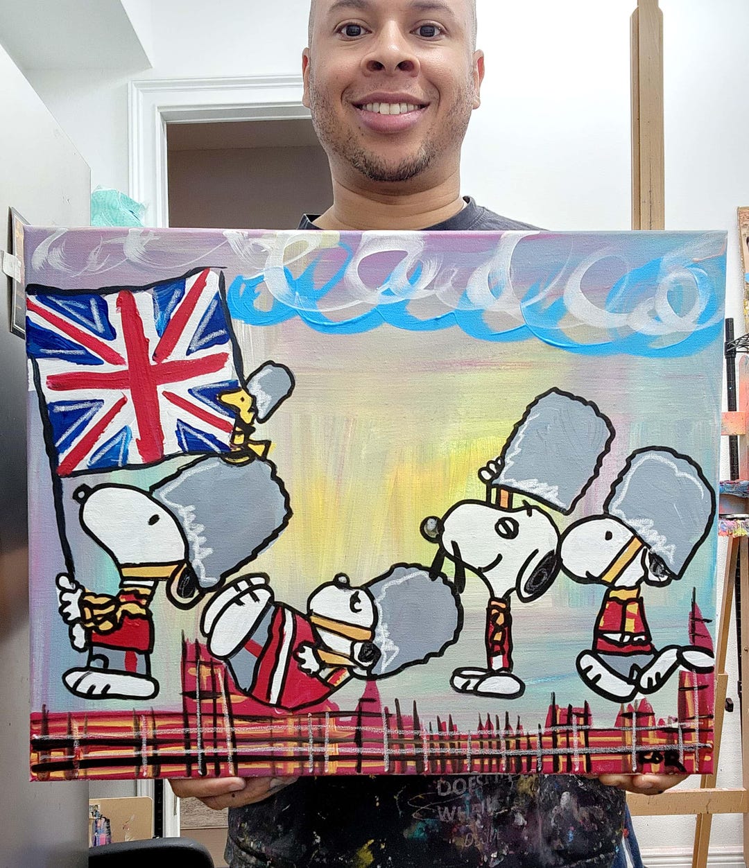 London Bridge Snoopy Painting: Original Handmade Acrylic Canvas Art ...