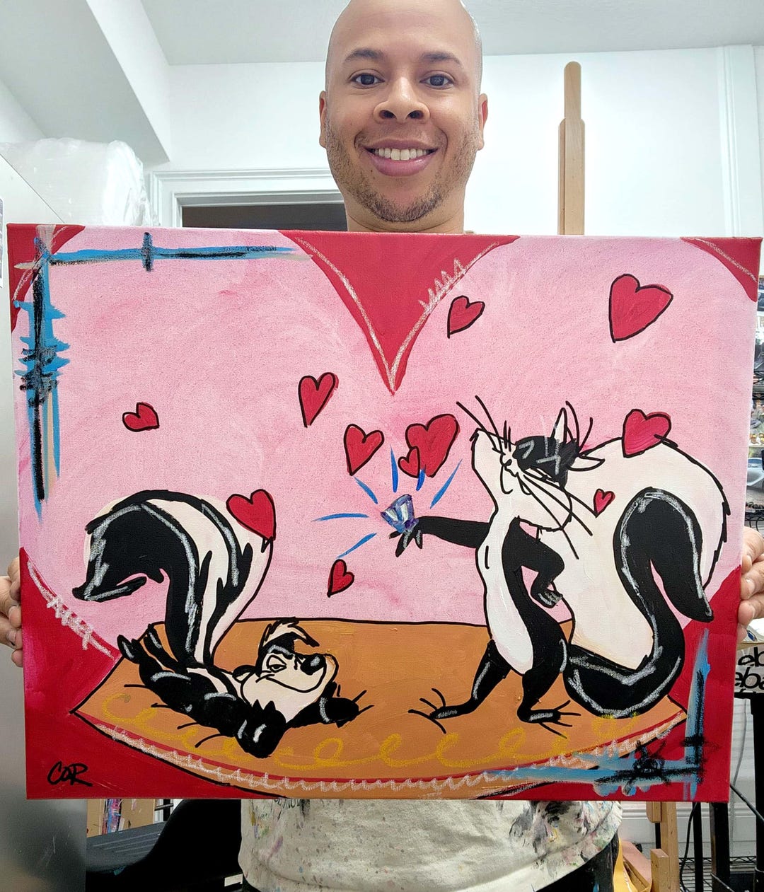 Pepe Le Pew Love Heart One of Kind Original Handmade Painting Chunky ...