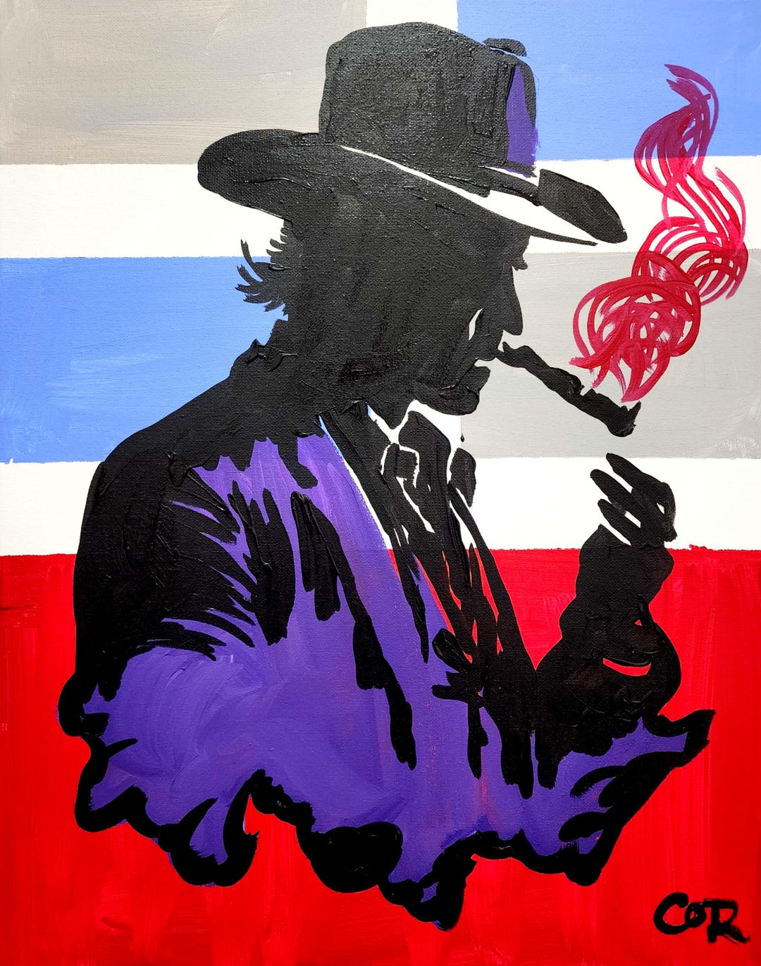 Cowboy Smoking Vintage One of Kind Original Handmade Painting Chunky ...