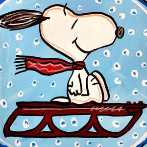 Winter Sled Snoopy One of Kind Original Handmade Painting Chunky Wall ...