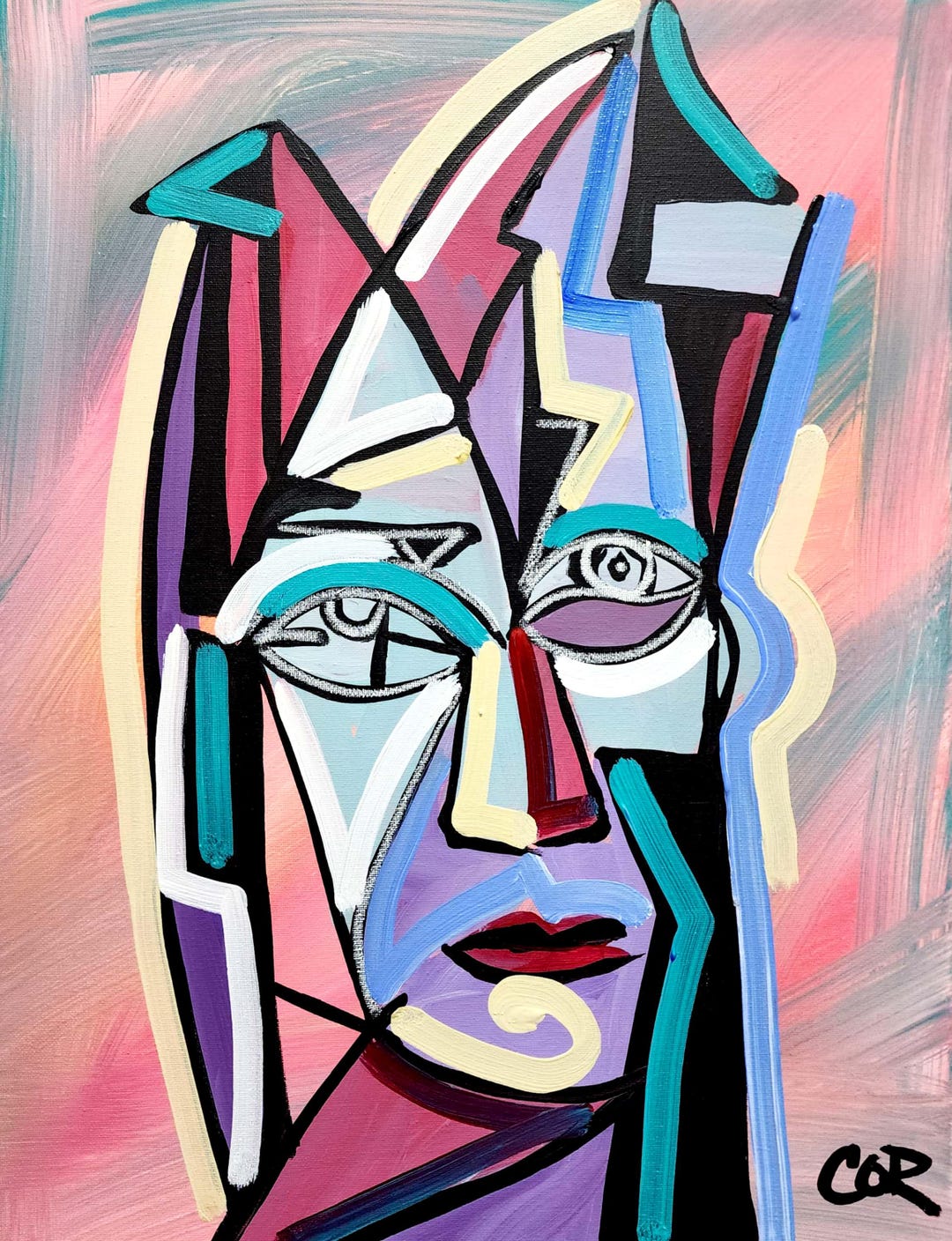 Cubism King Acrylic Painting: Original Handmade Expressionism Wall Art ...