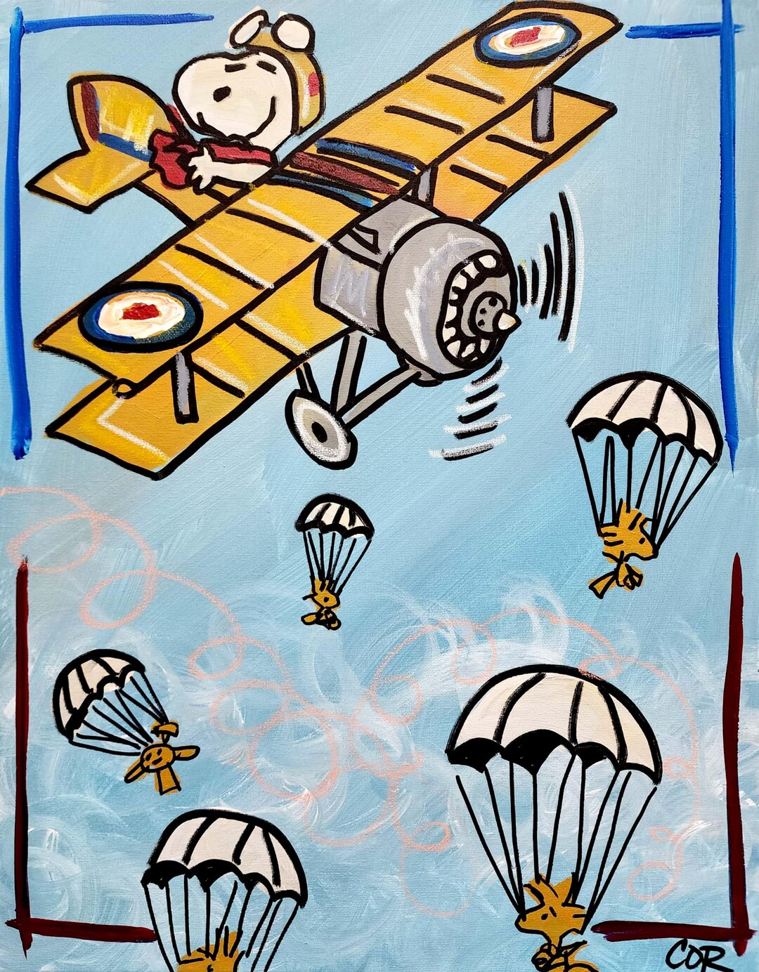 Parachute Pilot Snoopy One of Kind Original Handmade Painting Chunky ...