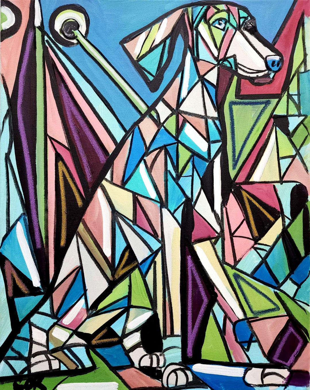 Cubism Greyhound Dog Painting: Original Handmade Acrylic Art (16x20 ...