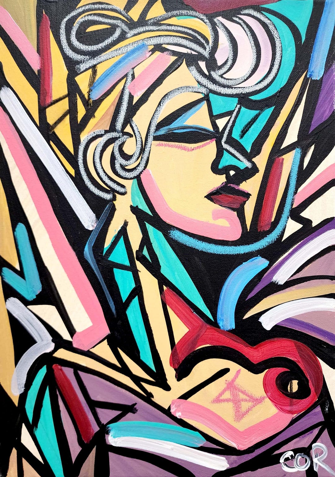 Ice Queen Cubism Painting: Original Acrylic Expressionism Art (16x20 ...