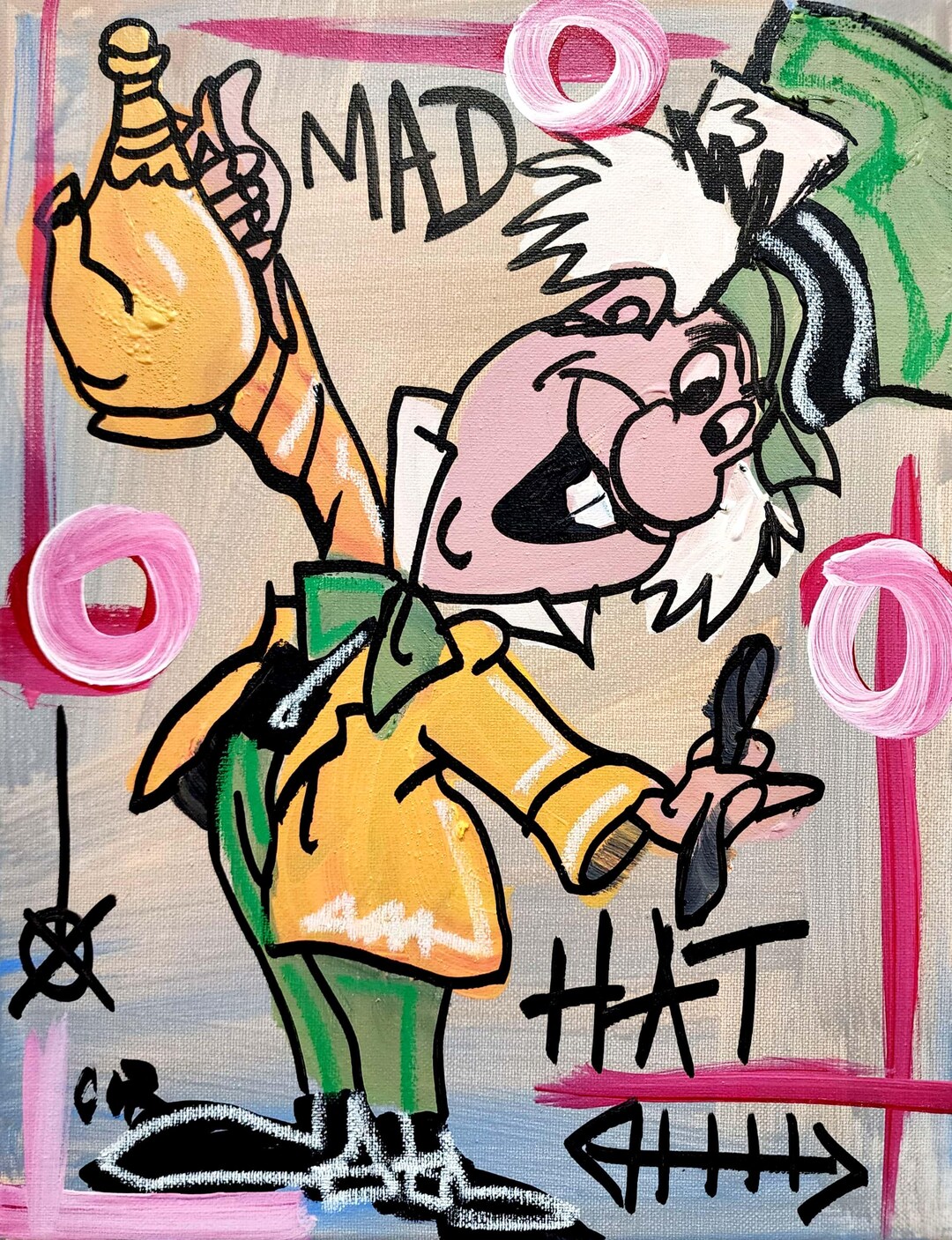 Mad Hatter Painting: Original Acrylic Expressionism Art, 16x20 Canvas ...