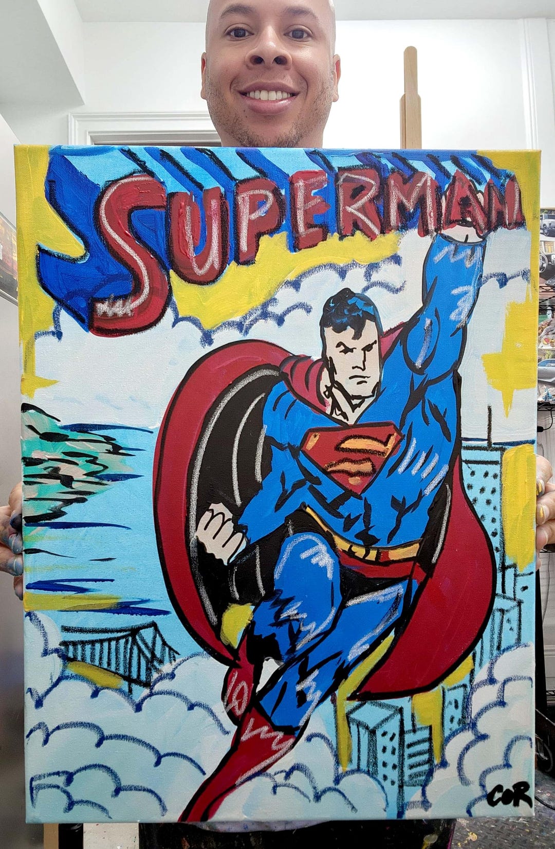 Superman Comic Book One of Kind Original Handmade Painting Chunky Wall ...
