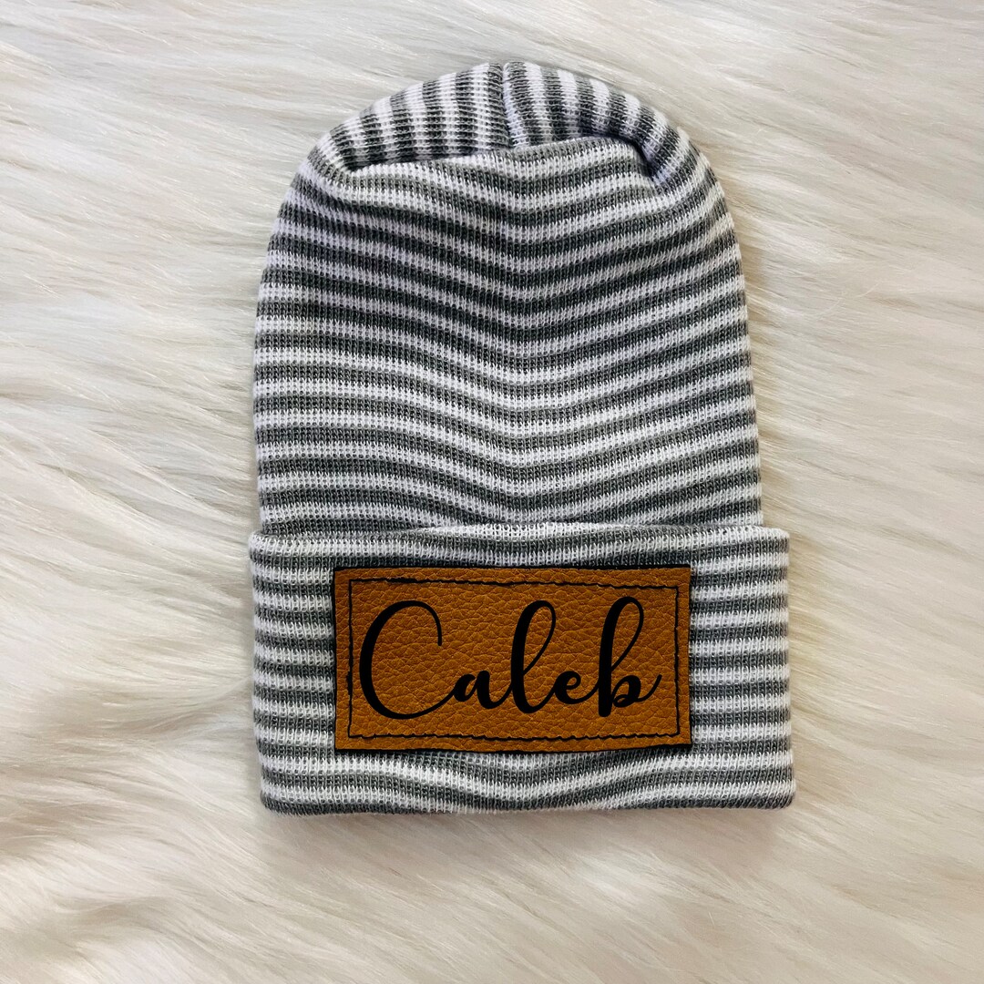 Custom Beanie With Name Newborn Baby Beanie Kid Knitted Hat Leather ...