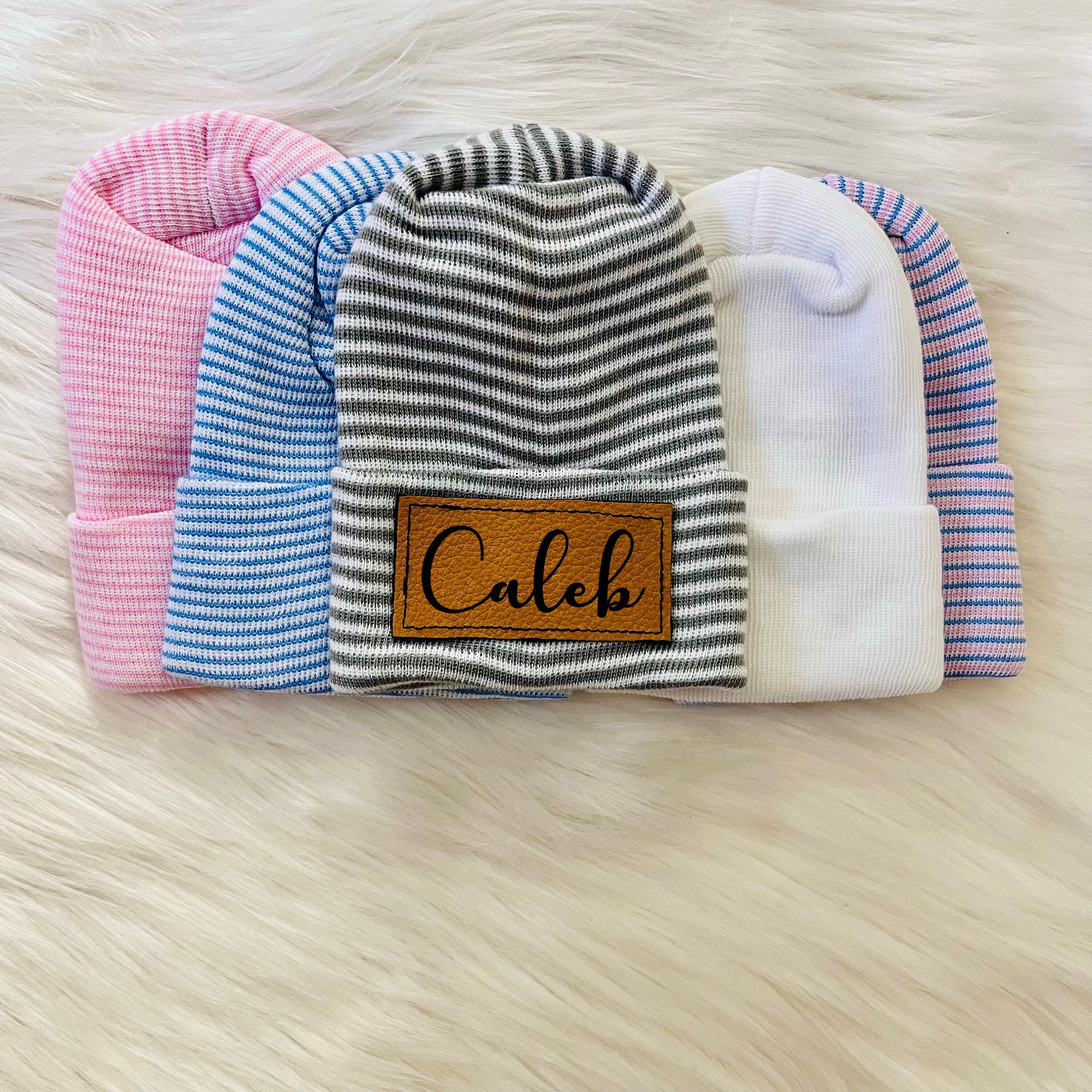 Custom Beanie With Name Newborn Baby Beanie Kid Knitted Hat Leather ...