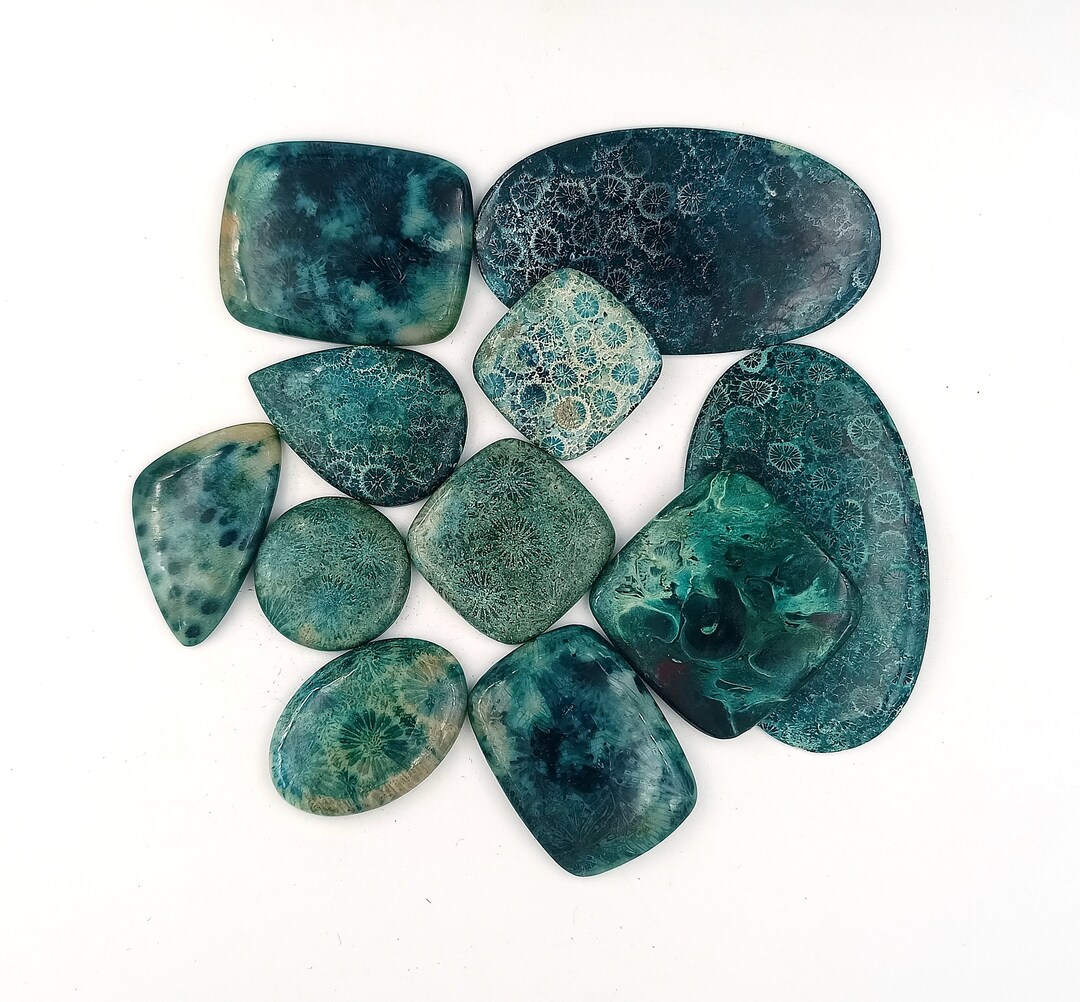 Green Fossil Coral Natural Cabochon, Fossil Coral Stone Handmade ...