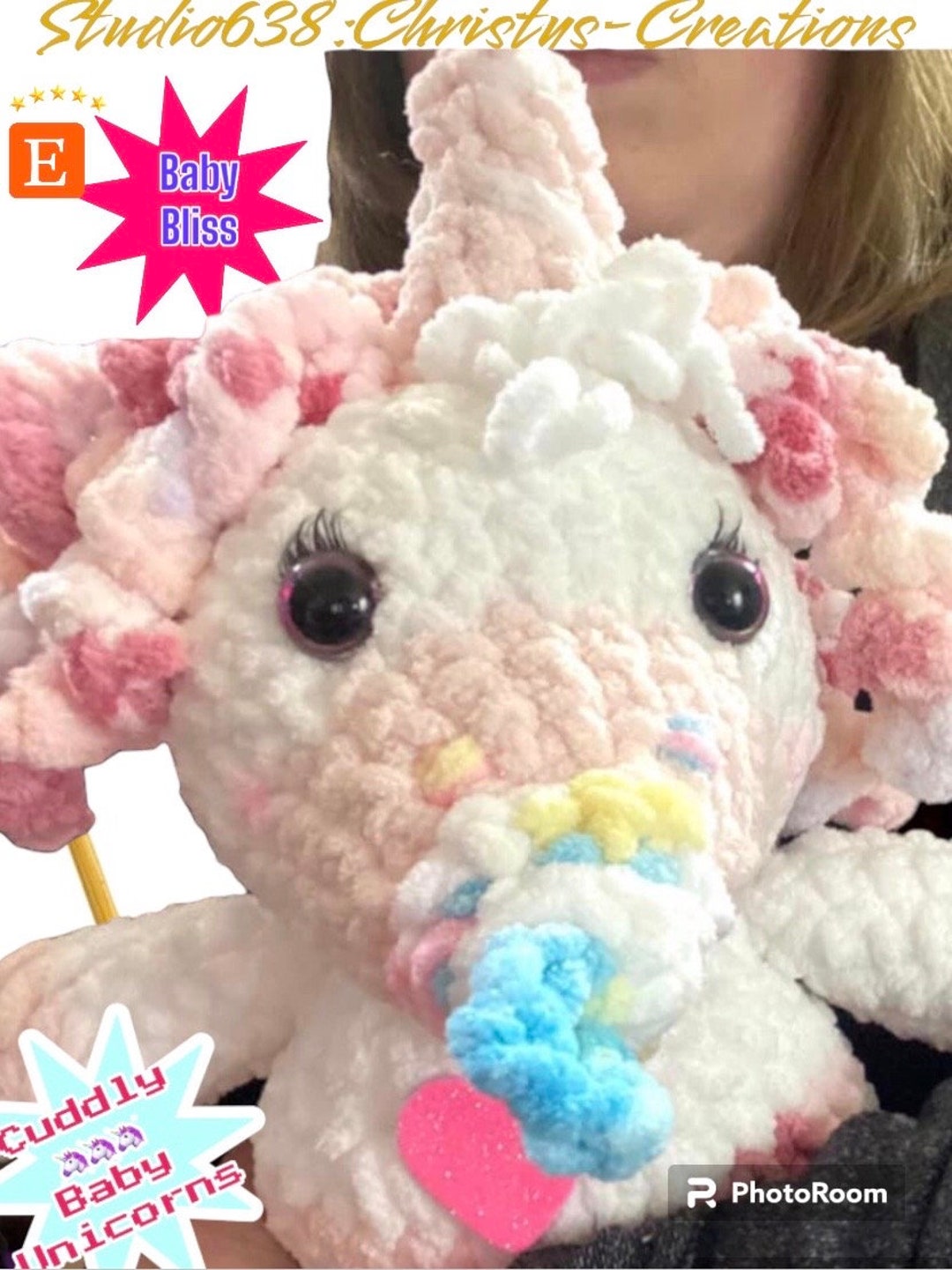 Crochet Unicorn Toy Baby Unicorn With Attached Paci Large Size 12 ...
