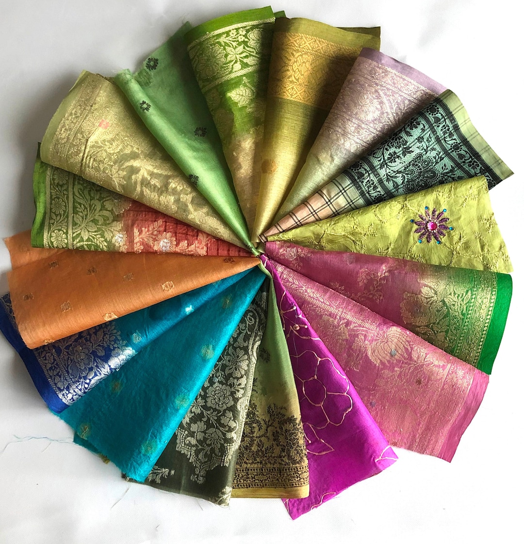 Recycled Vintage Pure Silk Sari Saree Scraps Remnants Brocade Craft ...