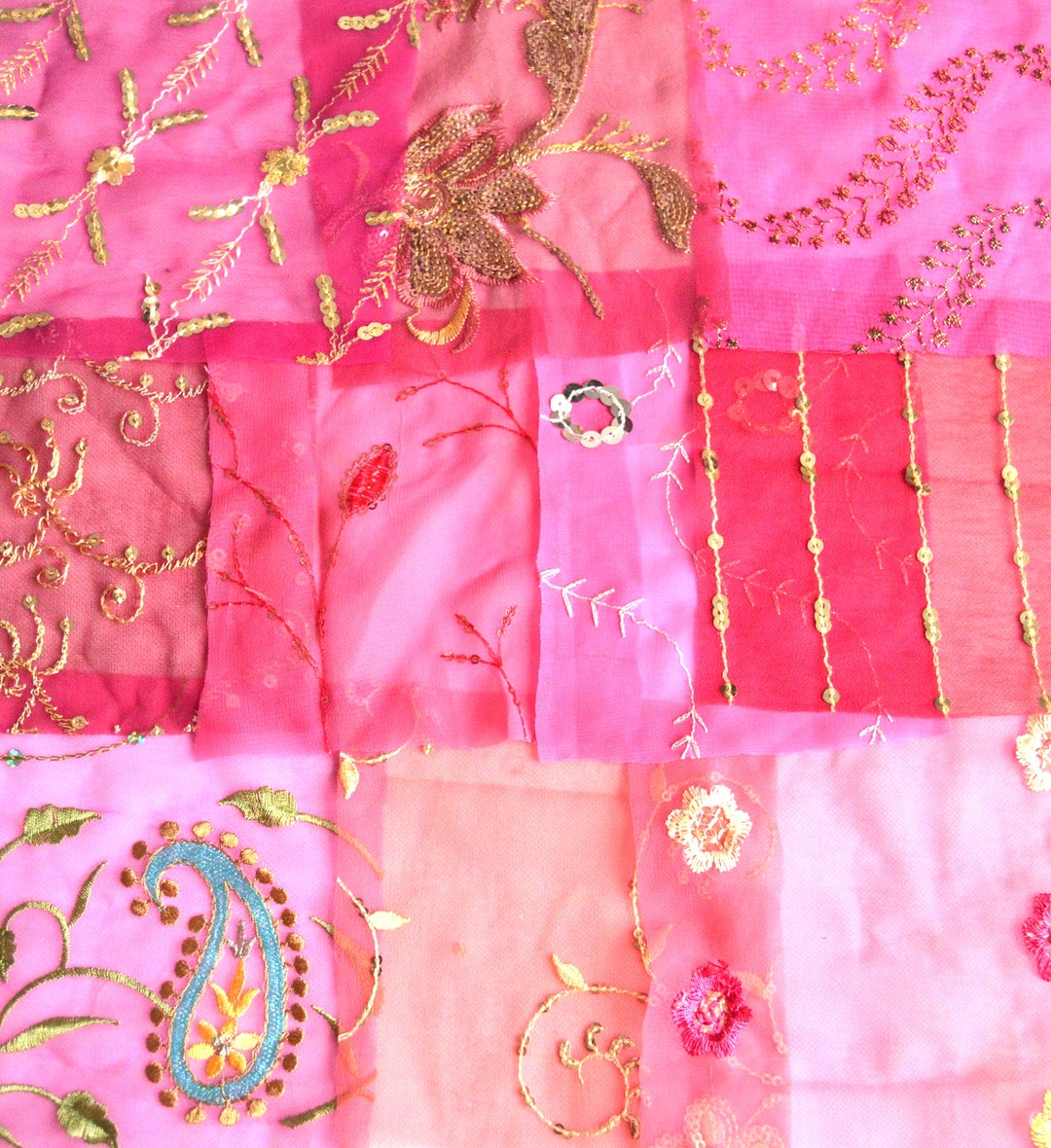 Pink Assorted Embellished Sari Fabric Remnants Scraps - 10 Pieces - Etsy