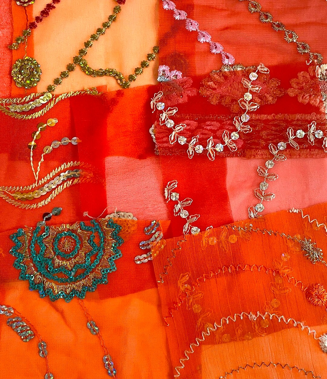 Orange Assorted Embellished Sari Fabric Remnants Scraps - 10 Pieces - Etsy