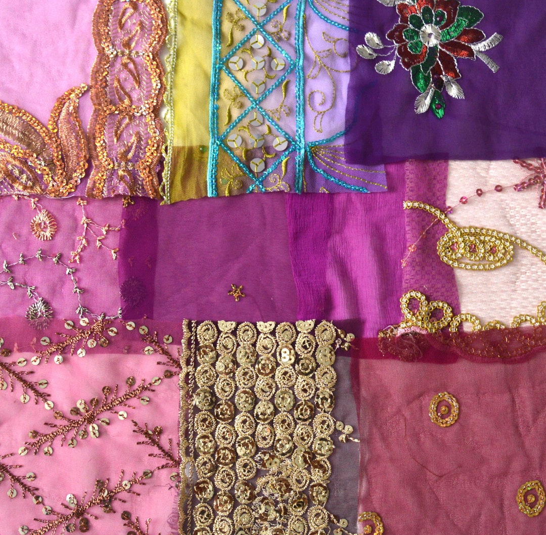 Purple Assorted Embellished Sari Fabric Remnants Scraps - 10 Pieces - Etsy