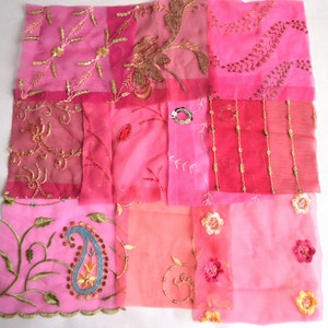 Pink Assorted Embellished Sari Fabric Remnants Scraps - 10 Pieces - Etsy