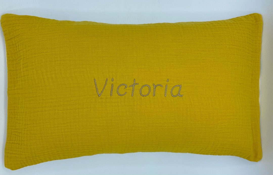 Embroidered Cotton Gauze Cushion First Name/word Removable Mustard - Etsy