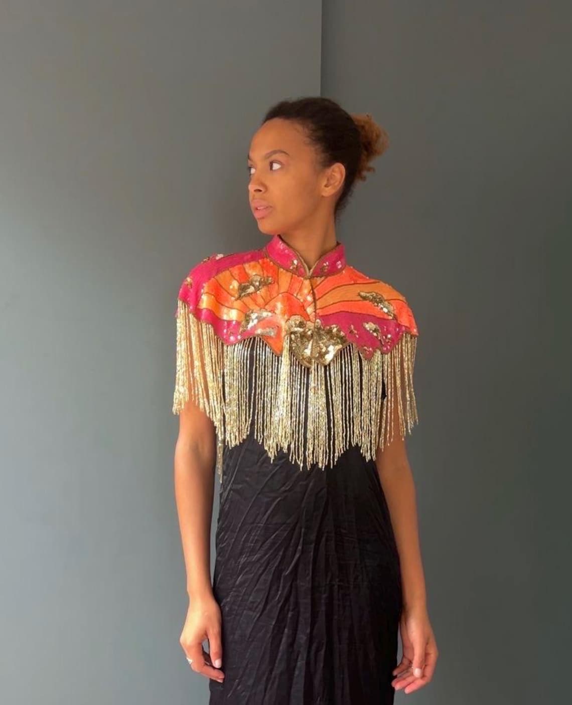 Sequin Cape With Clouds, Rainbow and Gold Fringing – Disco, Festivals ...