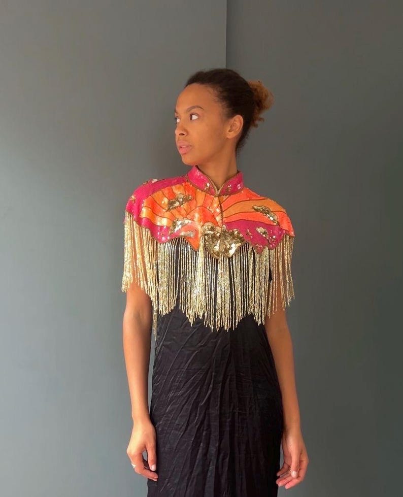 Sequin Cape With Clouds, Rainbow and Gold Fringing – Disco, Festivals ...