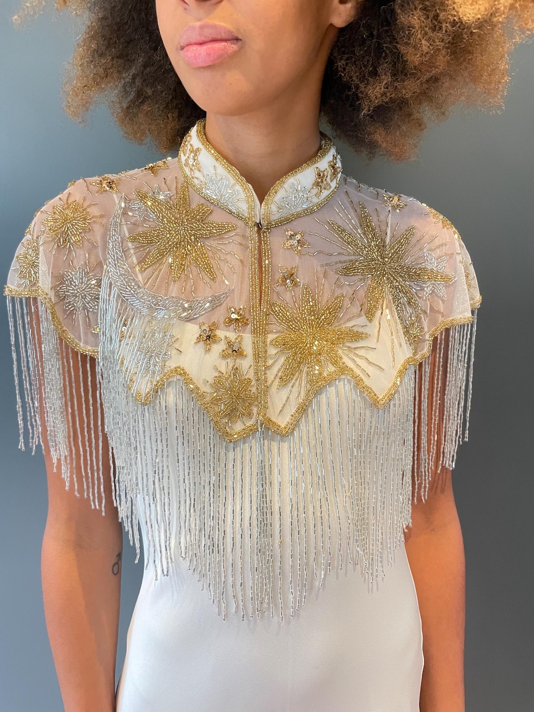 Cream Stars in Your Eyes Sequin Cape – Multicoloured Gold & Silver ...