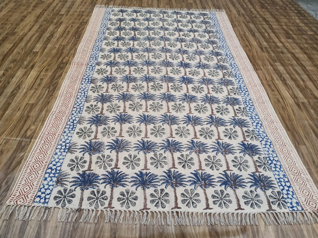 Handmade Indian Rug, Hand Block Print Rug, Outdoor, Dining Room/ Living ...
