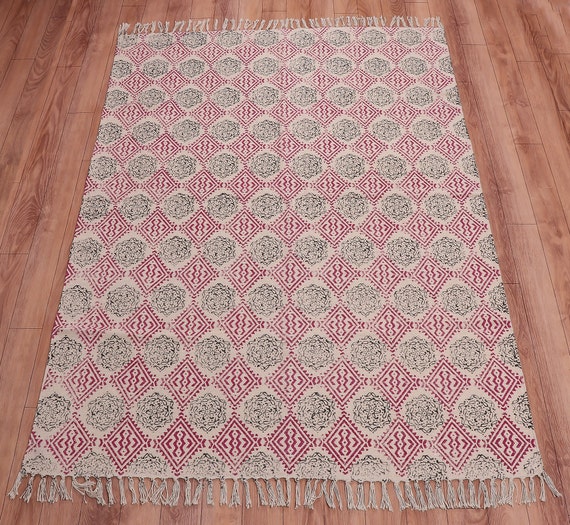 Hand Block Print Cotton Rug/ Dining Room/ Hadloom/ Living - Etsy