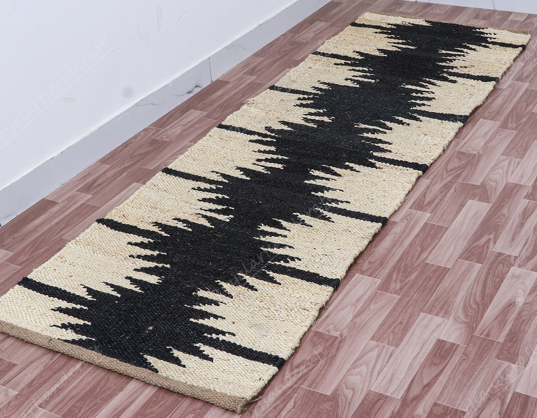 Off White & Black Handmade Jute Area Rug, Solid Hemp Jute Rug Flatweave ...