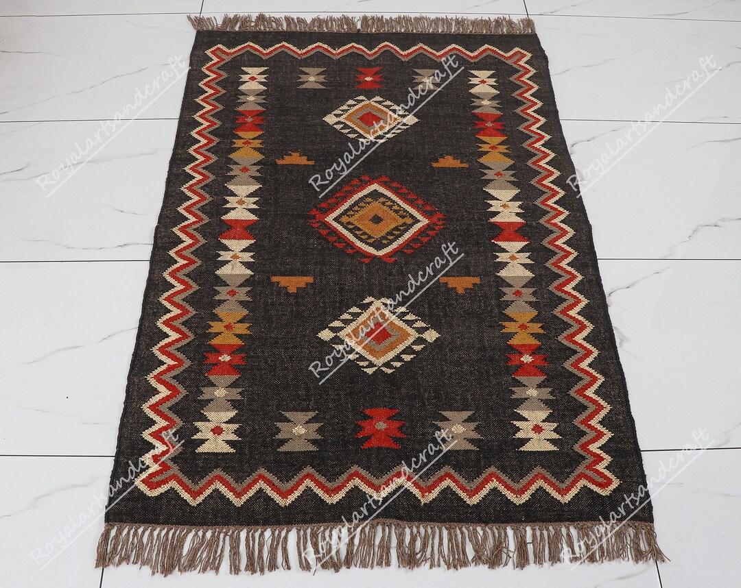 Handwoven Wool Jute Rug, Handmade Kilim Rug, Navajo Aztec Rug, Living ...