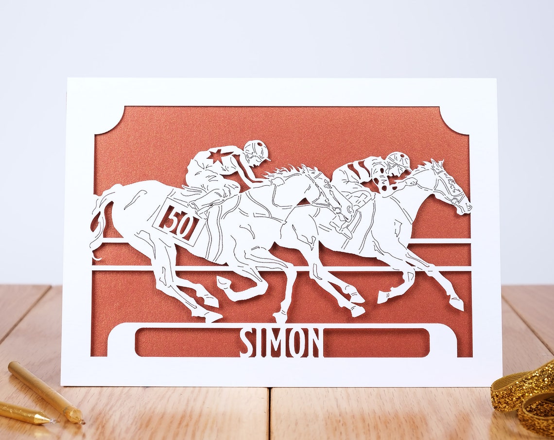Horse Racing Personalised Birthday Card, Laser Cut Card - Etsy UK